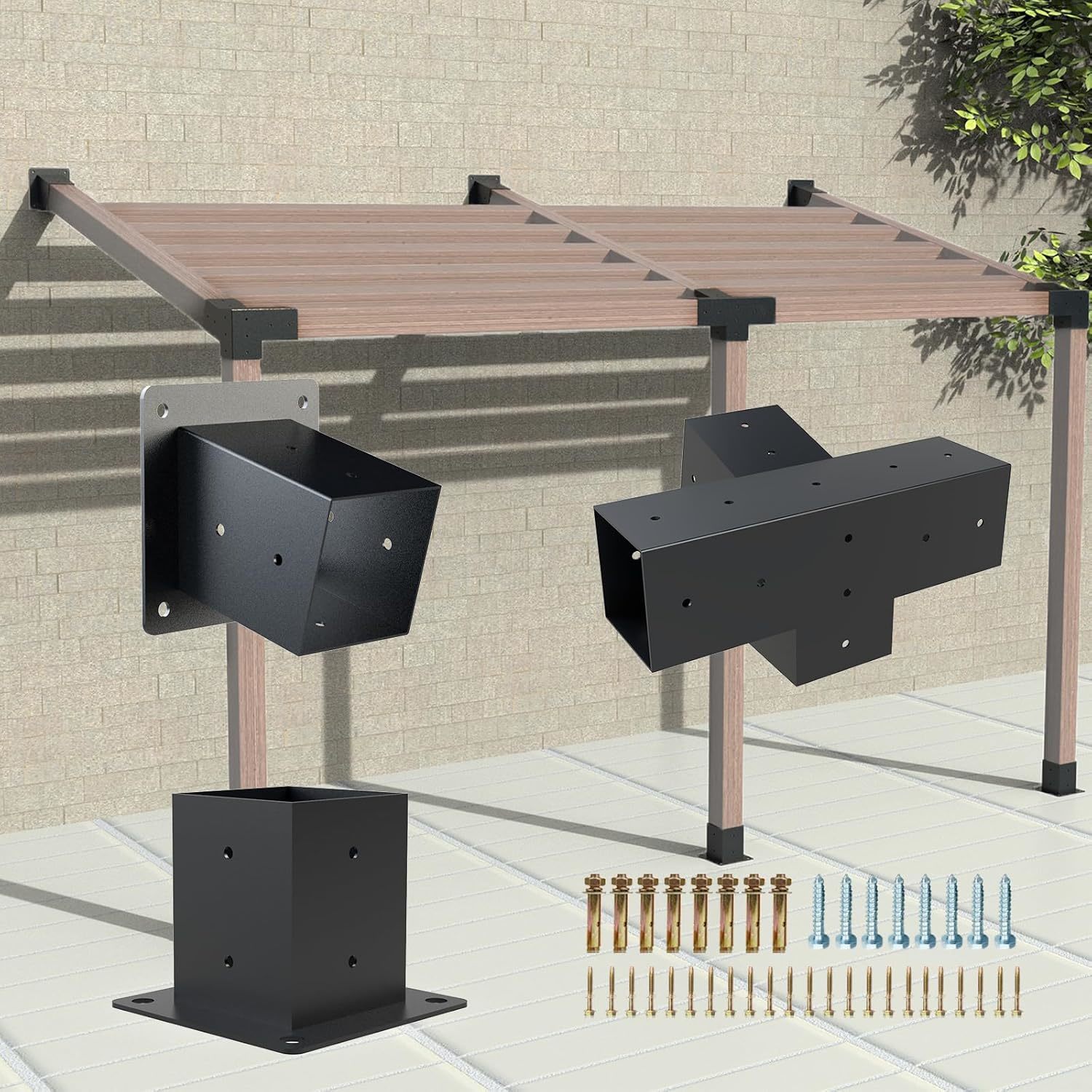 Pergola Brackets Kit 4-Way Brackets with Post Base for 4x4'' Wooden ...